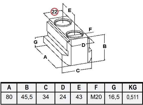 T-Mutter Kitagawa B15 Inkl. 2 st. M20x60